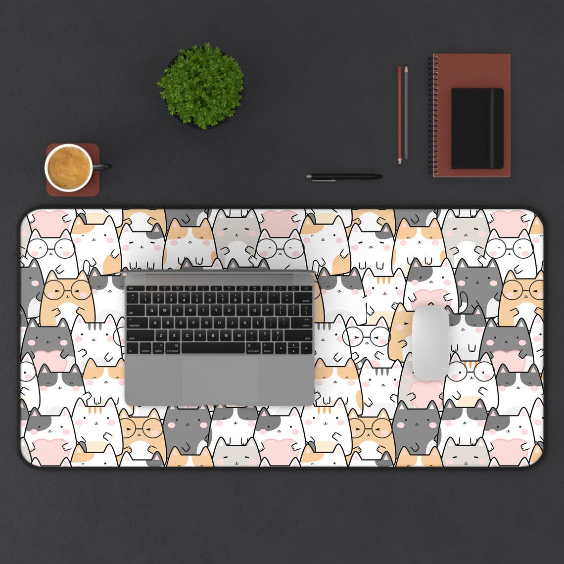 Cat Desk Mat Kawaii Mouse Pad Cute Kawaii Cats Desk Mat Kawaii ...