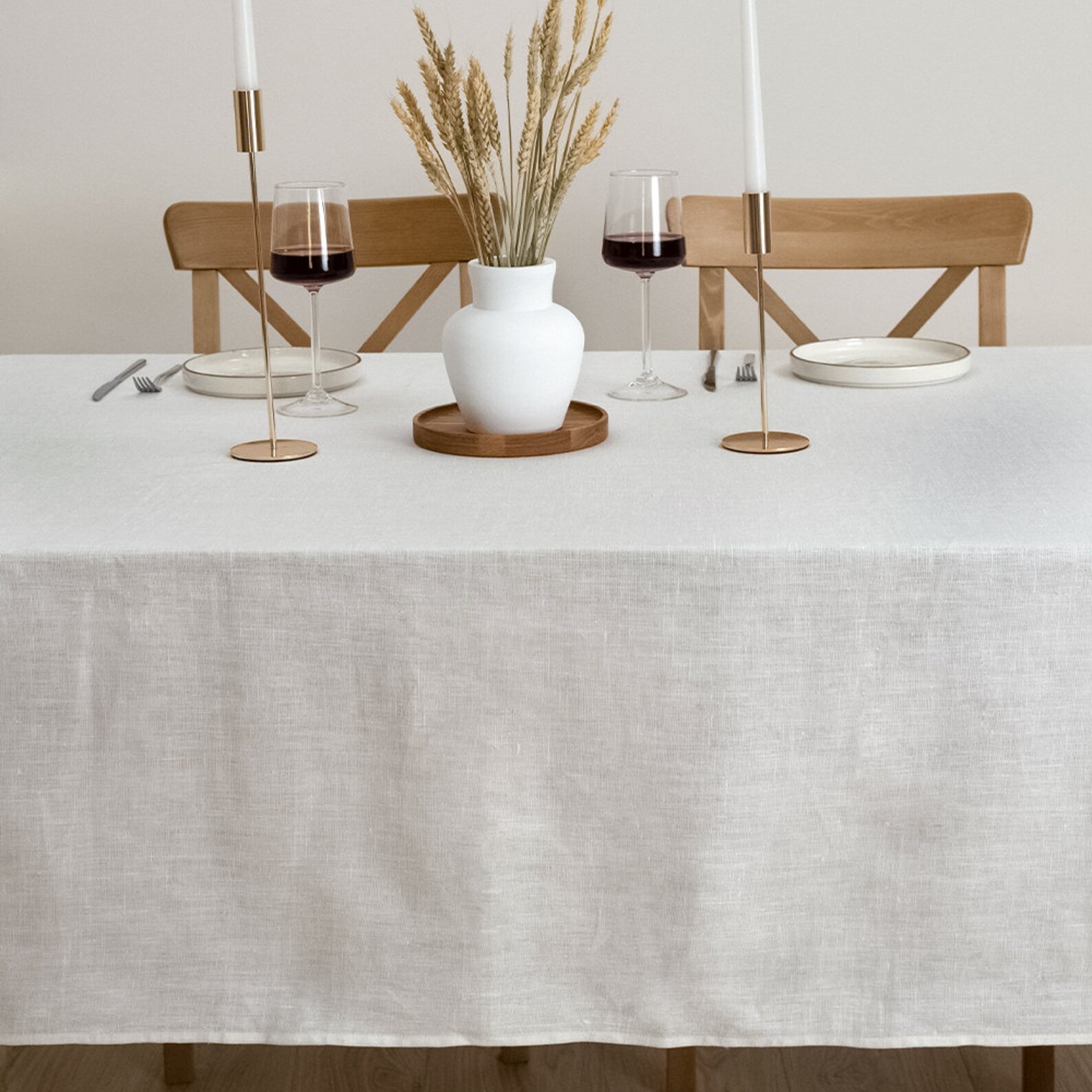 White Linen Tablecloth, 100% Linen, Kitchen Linens, Rustic Dining ...