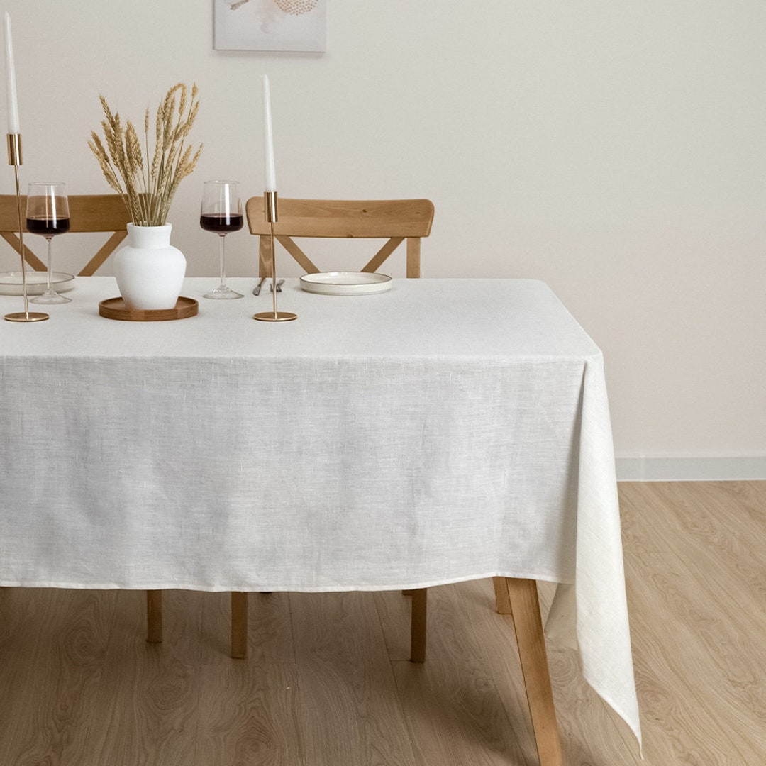 White Linen Tablecloth, 100% Linen, Kitchen Linens, Rustic Dining ...