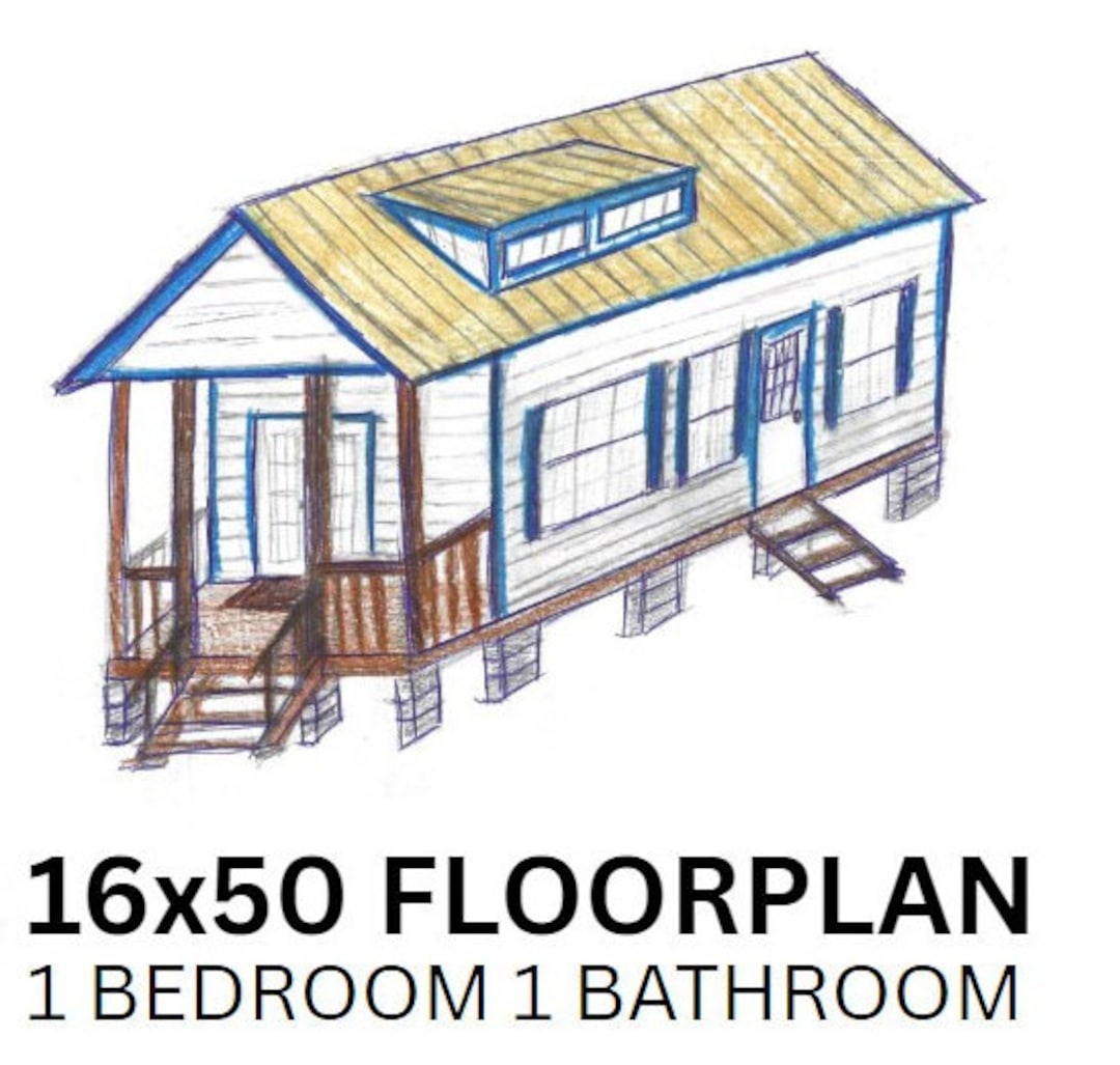 1 Bedroom 1 Bathroom With End Porch 16x50 Tiny House Floorplan - Etsy
