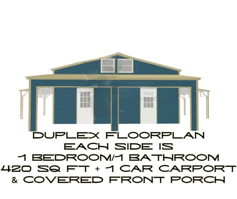 24x35 Duplex Floorplan Each Side With 1 Bedroom 1 Bathroom and 1 Car ...