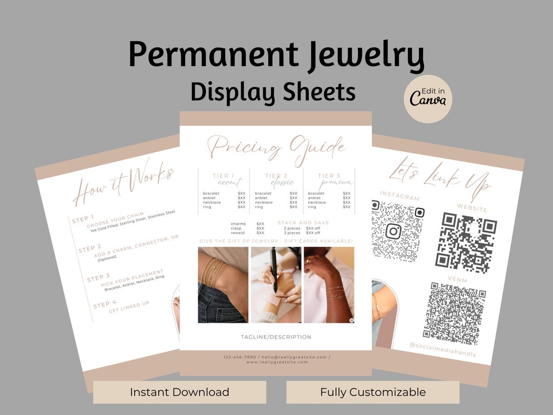 Permanent Jewelry Display Sheets Permanent Jewelry Price Display ...
