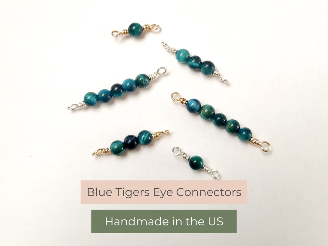 Gemstone Beaded Connector | Blue Tigers Eye | Permanent Jewelry | Bulk ...