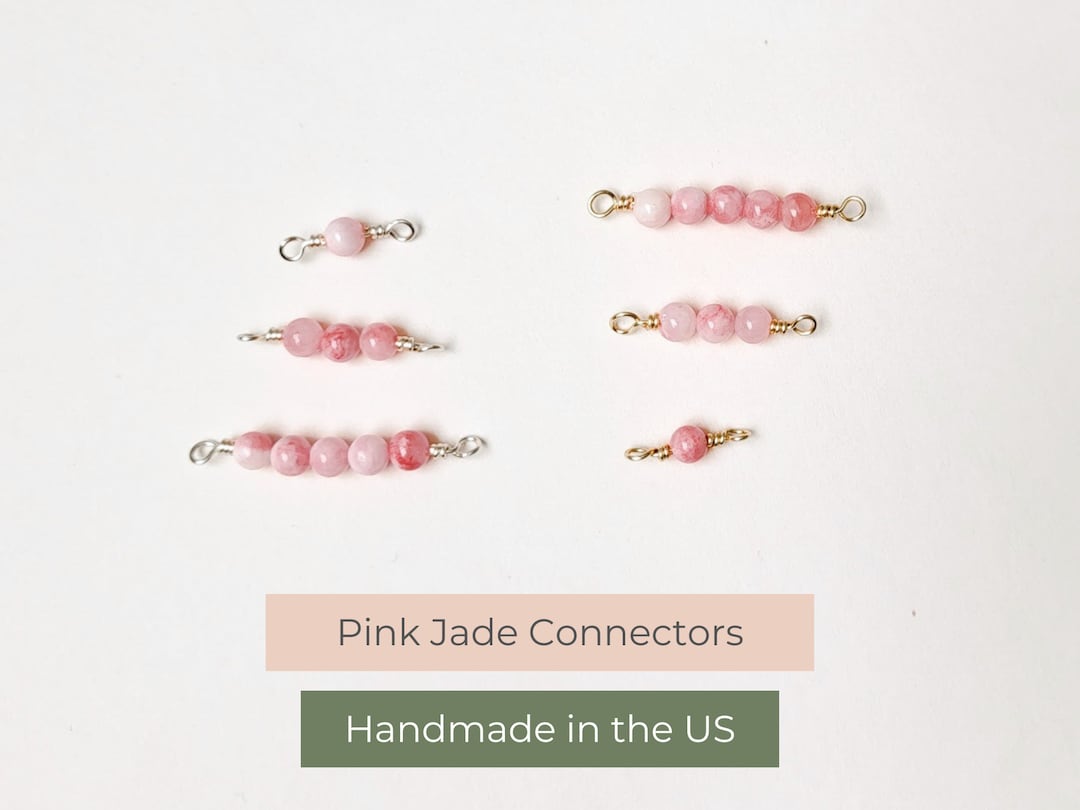 Gemstone Beaded Connector 14k GF | Pink Jade | Permanent Jewelry | Bulk ...