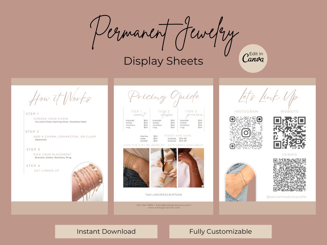 Permanent Jewelry Display Sheets | Permanent Jewelry Price Display ...