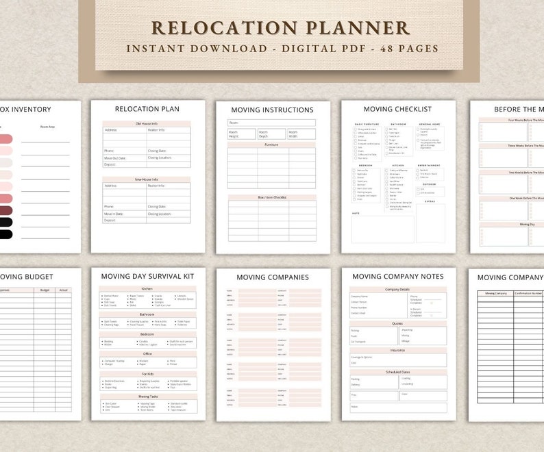 Relocation Planner Printable and Editable Canva Templates | Moving ...