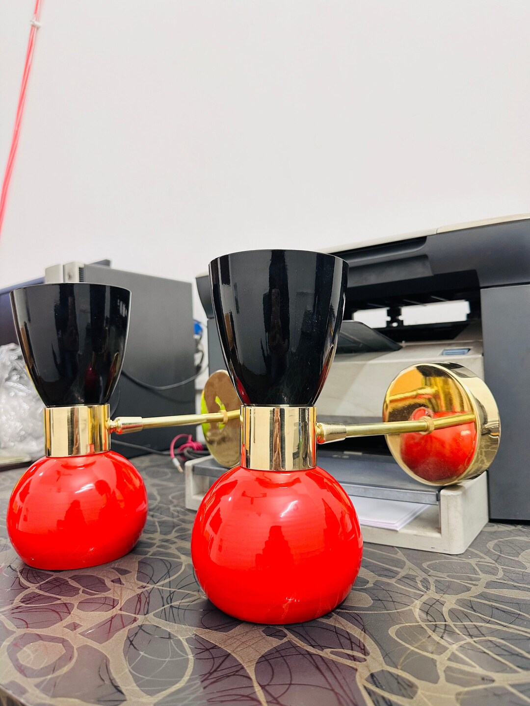 Red Diabolo Wall Sconce Pair: Mid Century Italian Style Bedside Lamp - Etsy