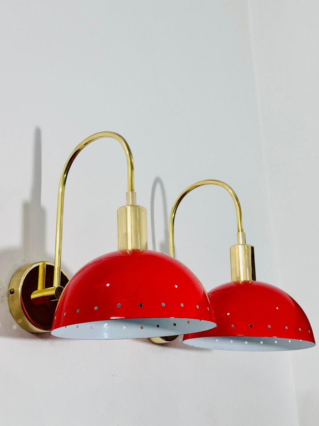 Brass Goosneck Lights Pair Wall Fixture Decor Lighting Mid Century ...