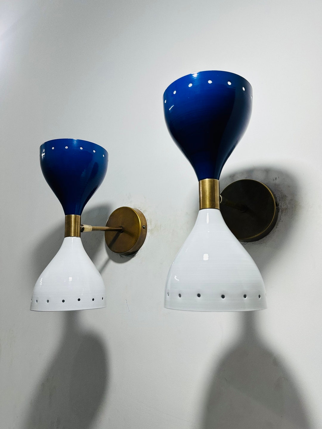 Dark Blue & White Brass Wall Sconce Pair Italian Wall Lights Mid ...