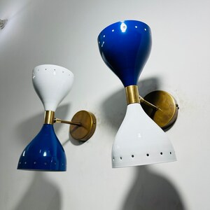 Dark Blue & White Brass Wall Sconce Pair Italian Wall Lights Mid ...