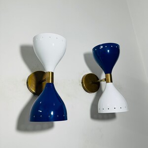 Dark Blue & White Brass Wall Sconce Pair Italian Wall Lights Mid ...
