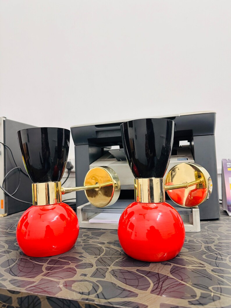 Red Diabolo Wall Sconce Pair: Mid Century Italian Style Bedside Lamp - Etsy