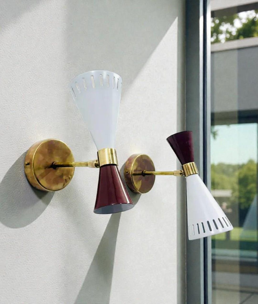 Pair Italian Diabolo Wall Lights: Brass & Lacquered Metal , Modern ...