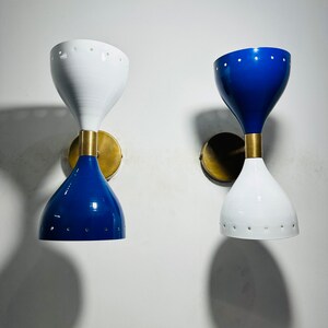 Dark Blue & White Brass Wall Sconce Pair Italian Wall Lights Mid ...