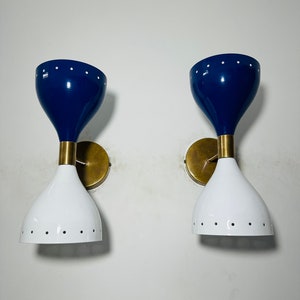 Dark Blue & White Brass Wall Sconce Pair Italian Wall Lights Mid ...