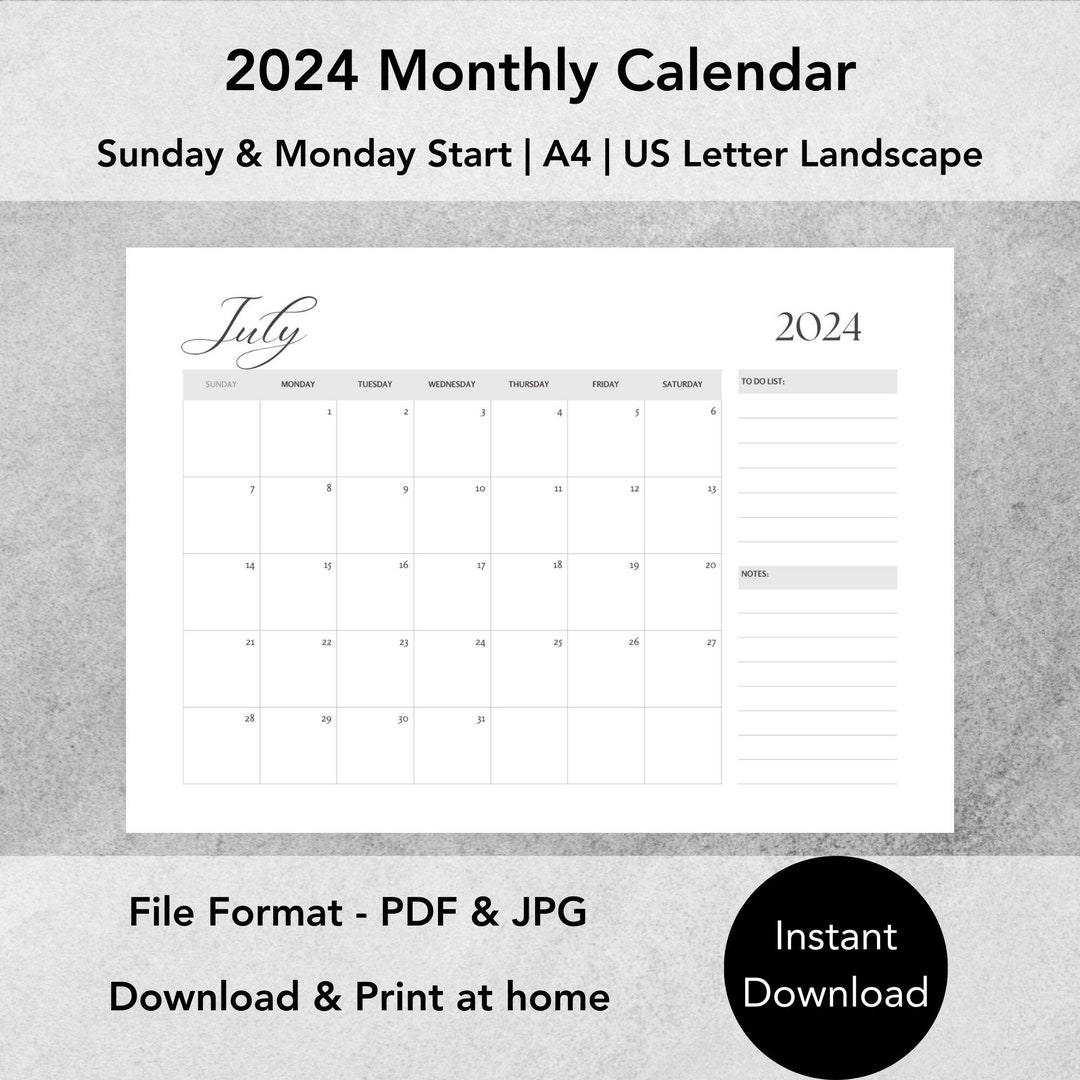 Calendar 2024 Calendar Printable 2024 Monthly Planner Landscape Wall ...