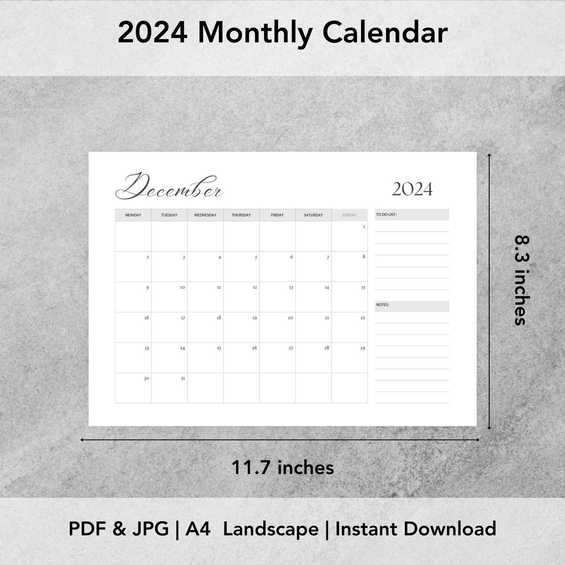 Calendar 2024 Calendar Printable 2024 Monthly Planner Landscape Wall ...