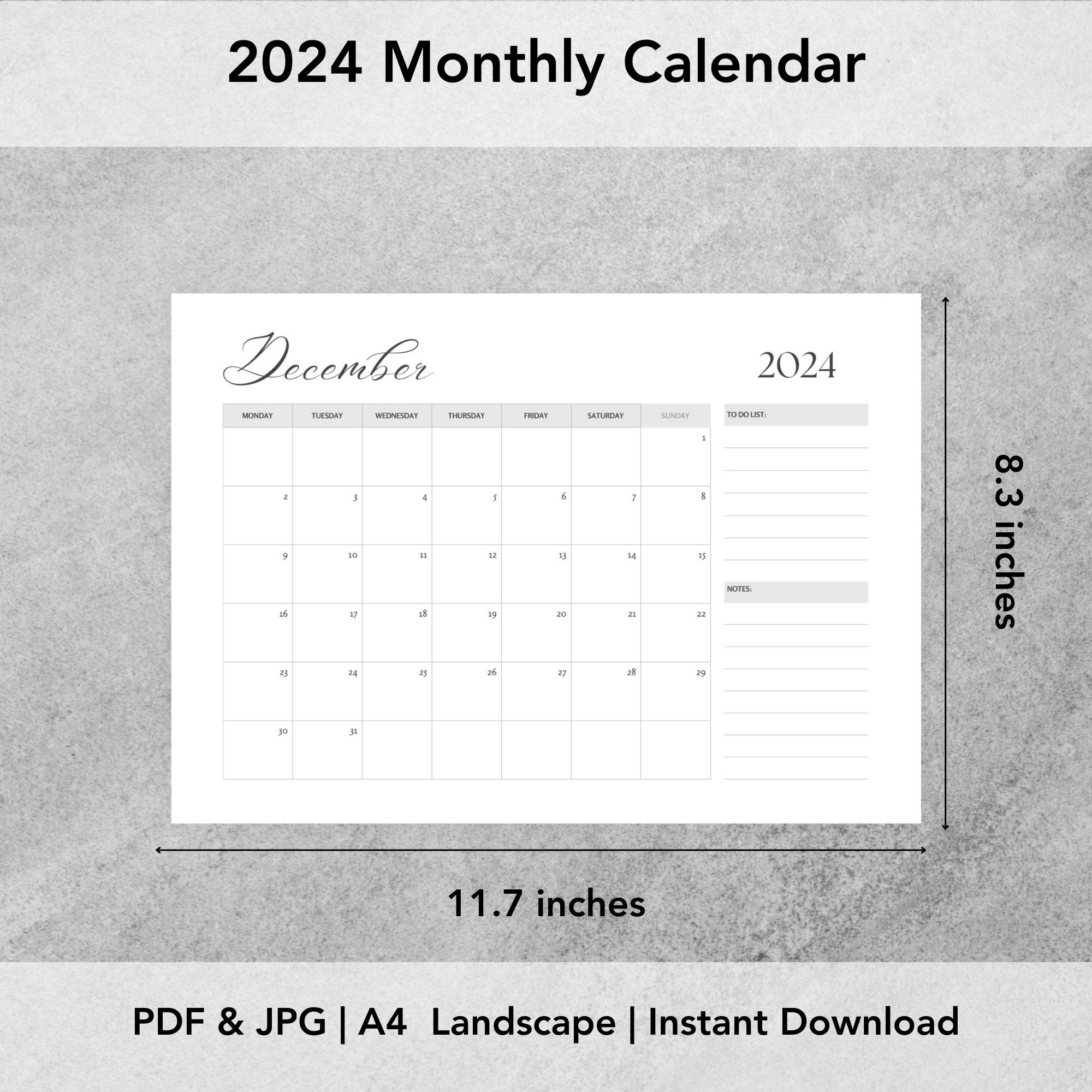 Calendar 2024 Calendar Printable 2024 Monthly Planner Landscape Wall ...