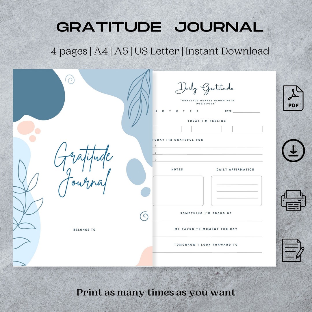 Gratitude Journal Monthly Reflection Digital Download Mindfulness ...