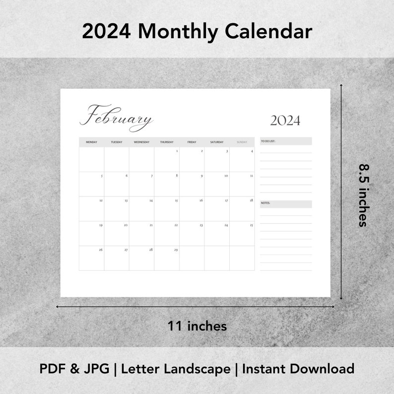 Calendar 2024 Calendar Printable 2024 Monthly Planner Landscape Wall ...