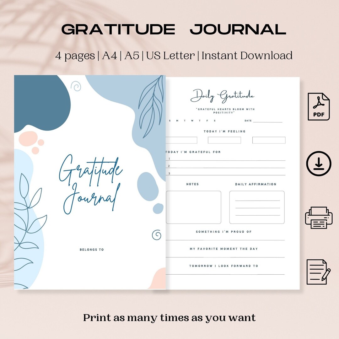 Reflective Writing Thankfulness Journal Printable Daily - Etsy