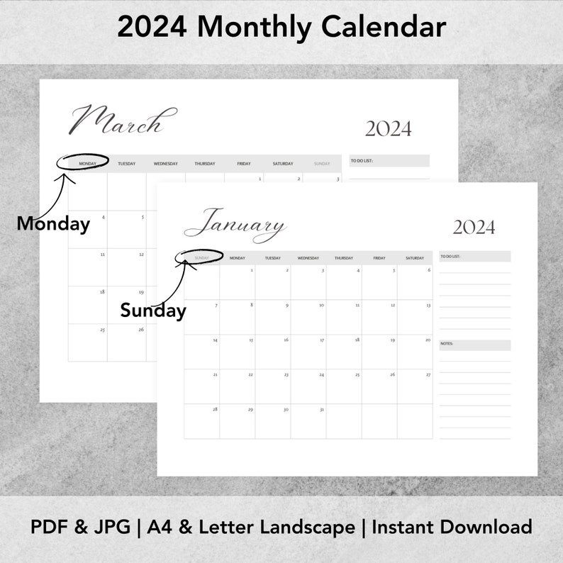 Calendar 2024 Calendar Printable 2024 Monthly Planner Landscape Wall ...