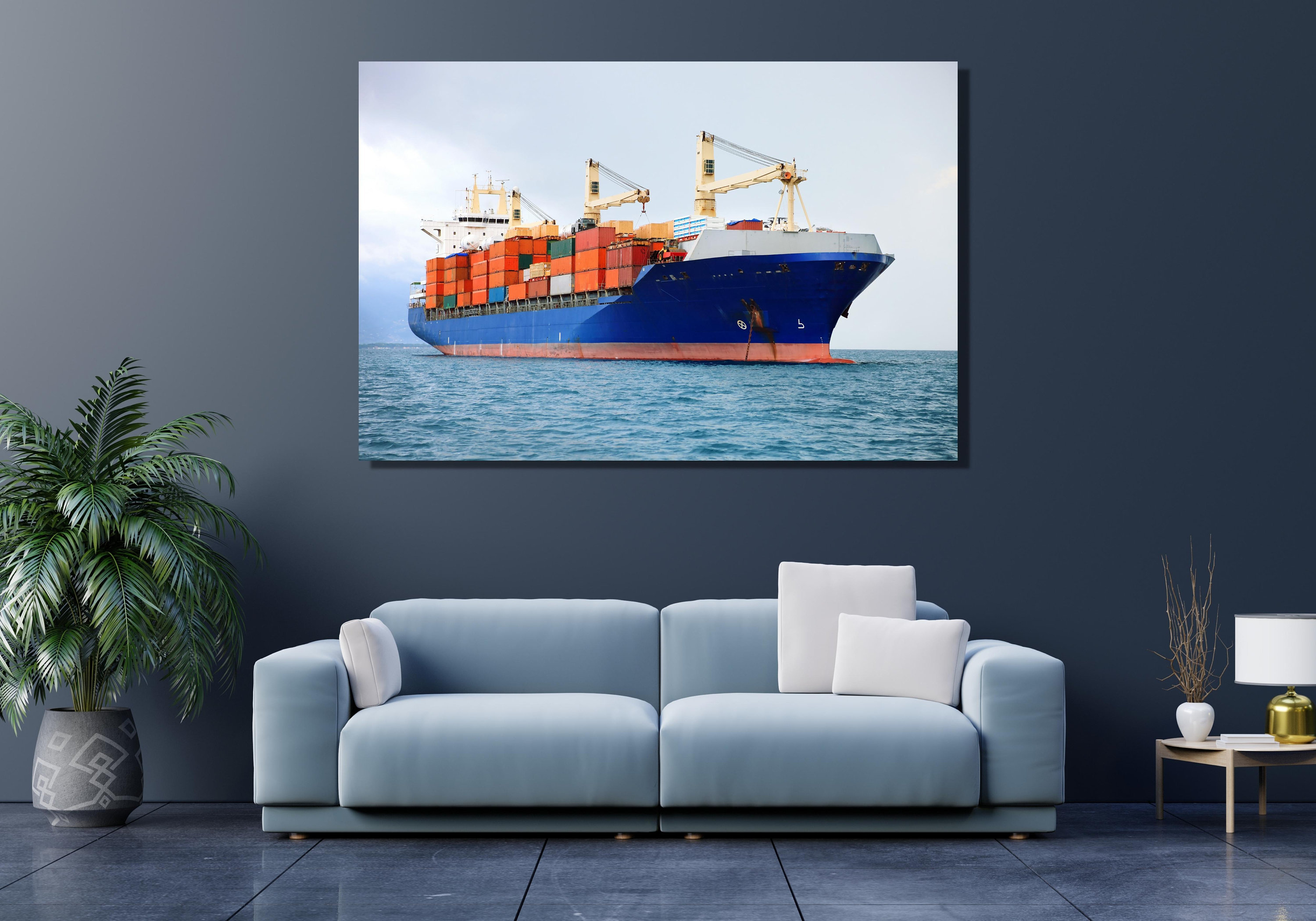 International Container Cargo Ship Canvas Wall Art Nautical Vessel ...