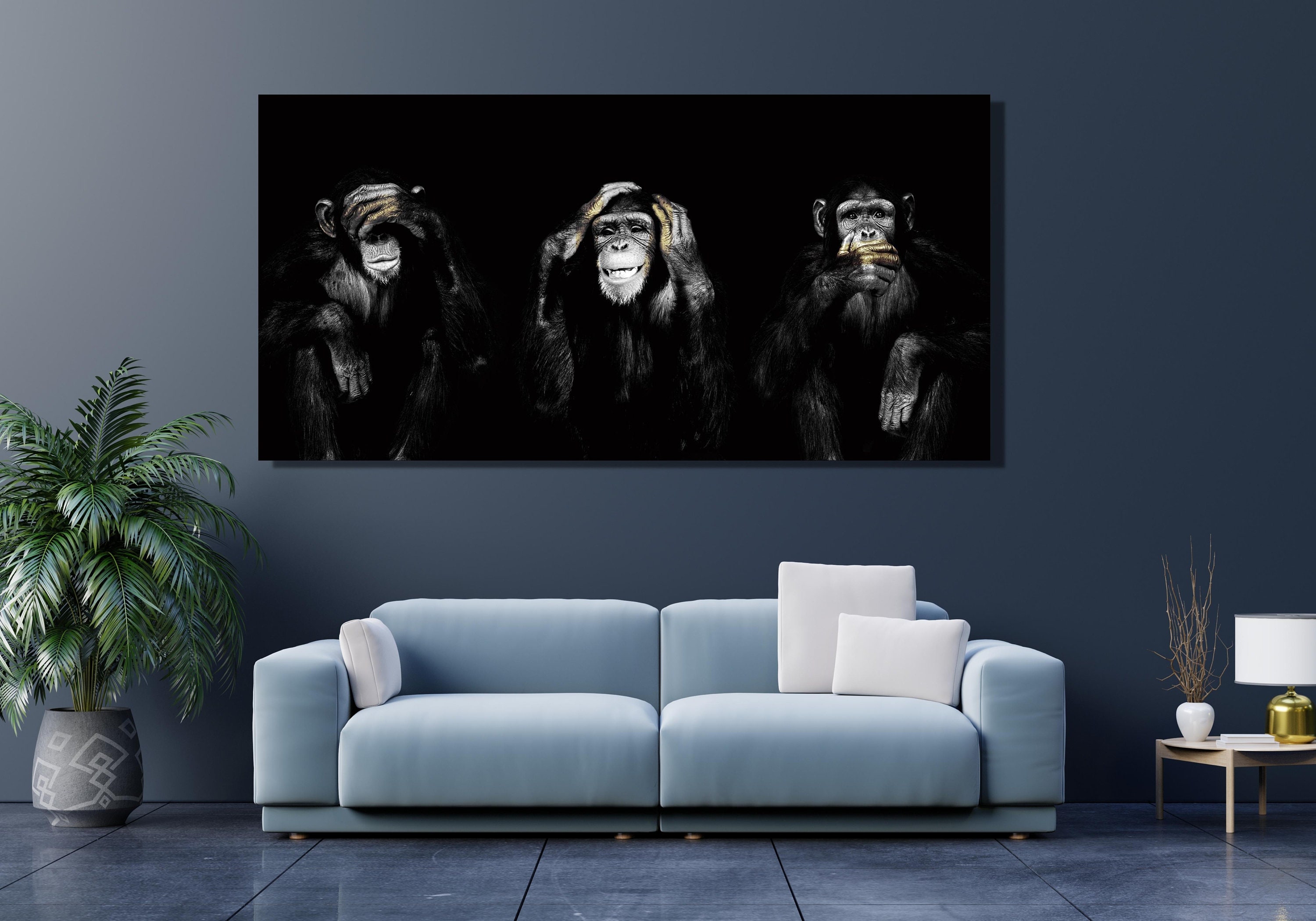 Three Funny Monkeys Canvas Wall Art, Animal Wall Art Print, 3 Wise ...