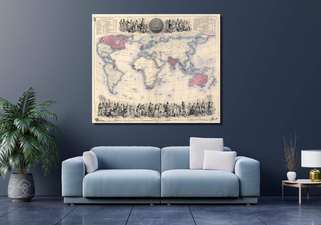 Old World Map Antique Atlas 1850 Empire Map Canvas Wall Art - Vintage ...