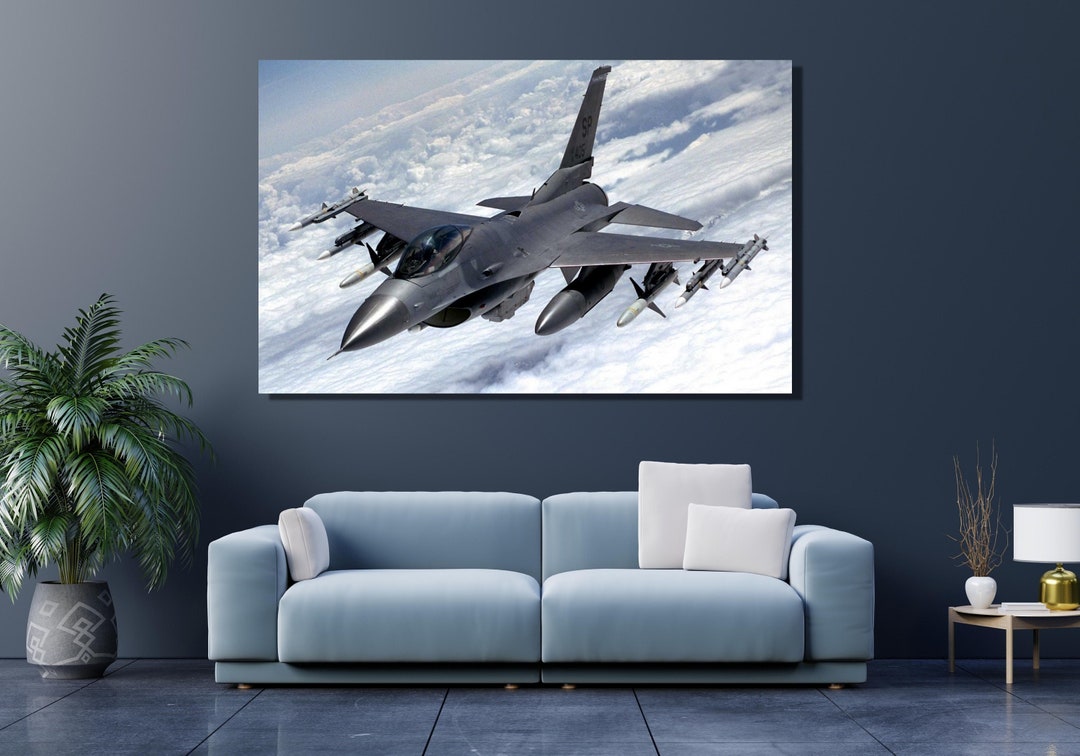 F-16 Falcon Fighter Jet Canvas Wall Art - F-16 Military Plane Pattern ...