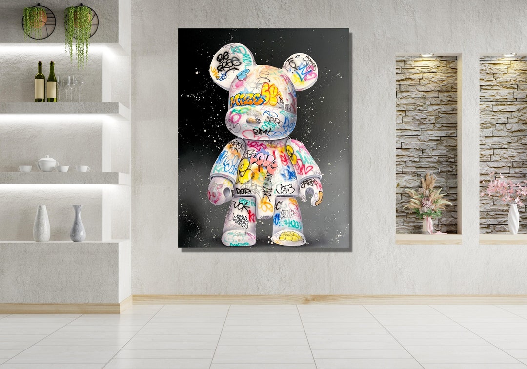 Colorful Banksy Bearbrick Canvas Wall Art, Bear Banksy Graffiti Canvas ...