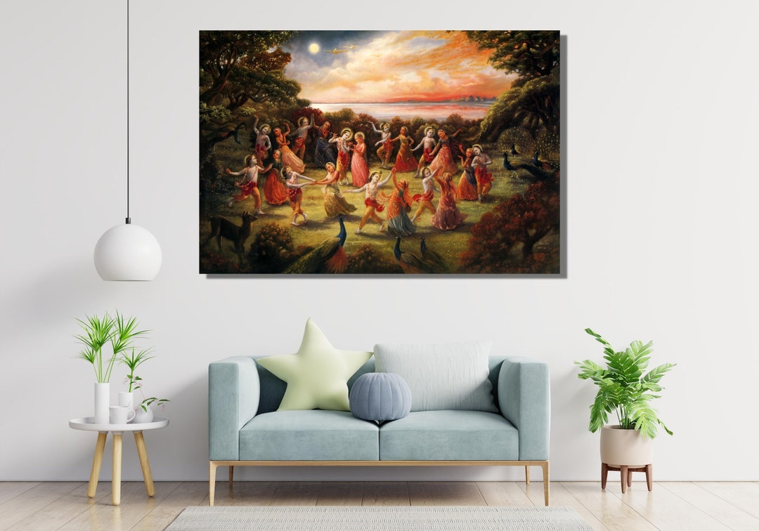 Rasa Lila Dance of Radha Krishna Canvas Wall Art, Rasa Lila Dance ...