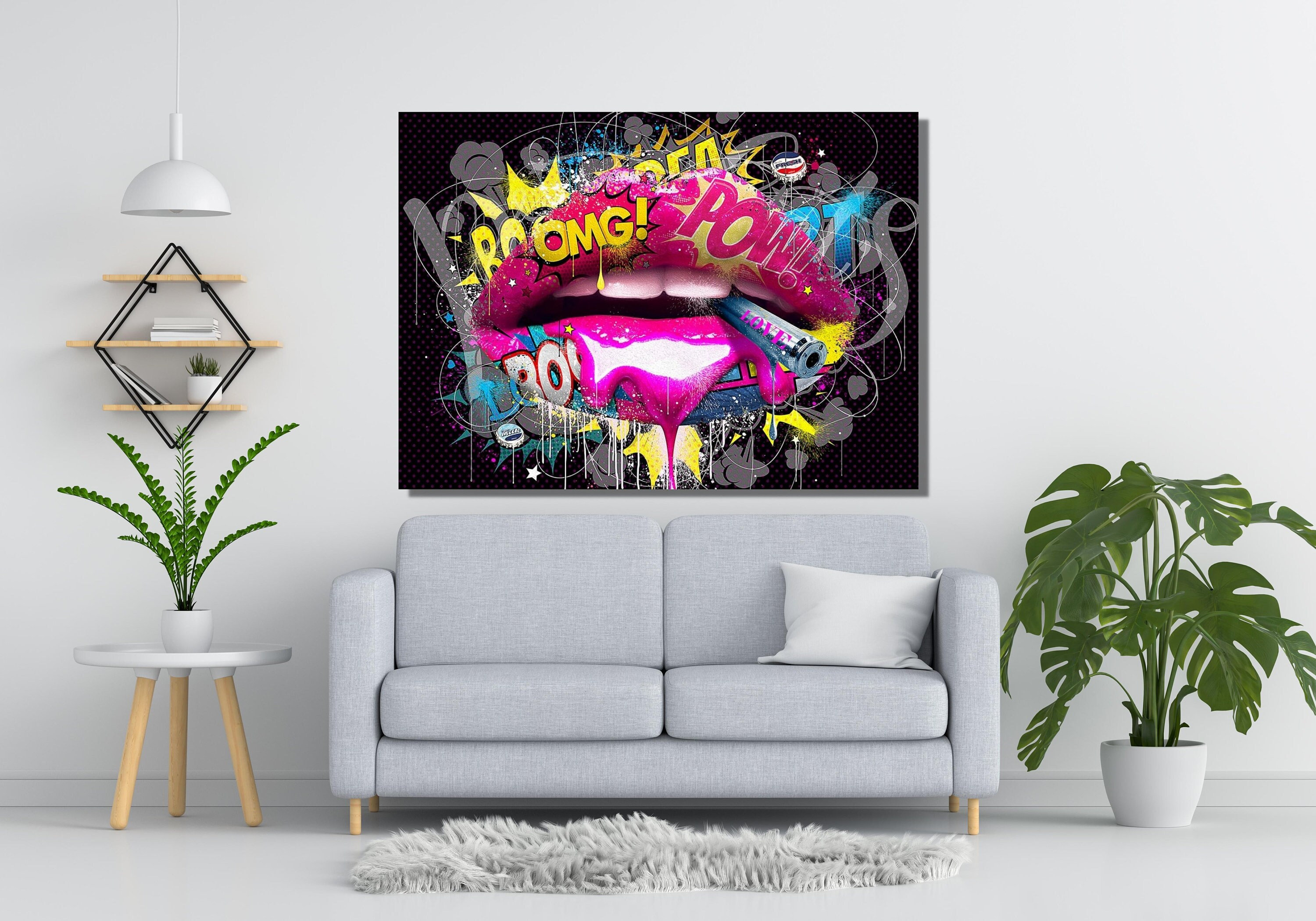 Banksy Graffiti Lip Canvas Wall Art, Lip Pop Art Canvas Print, Lip ...