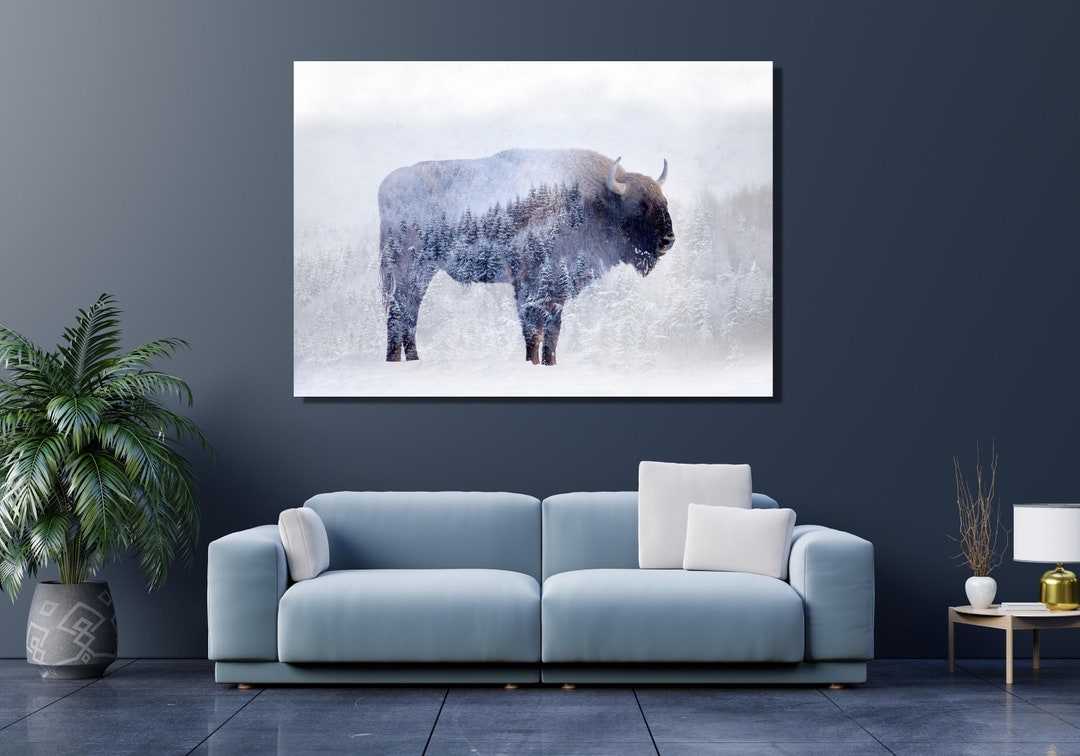 Buffalo Canvas Wall Art, Black Buffalo in Snow Original Pictures Print ...