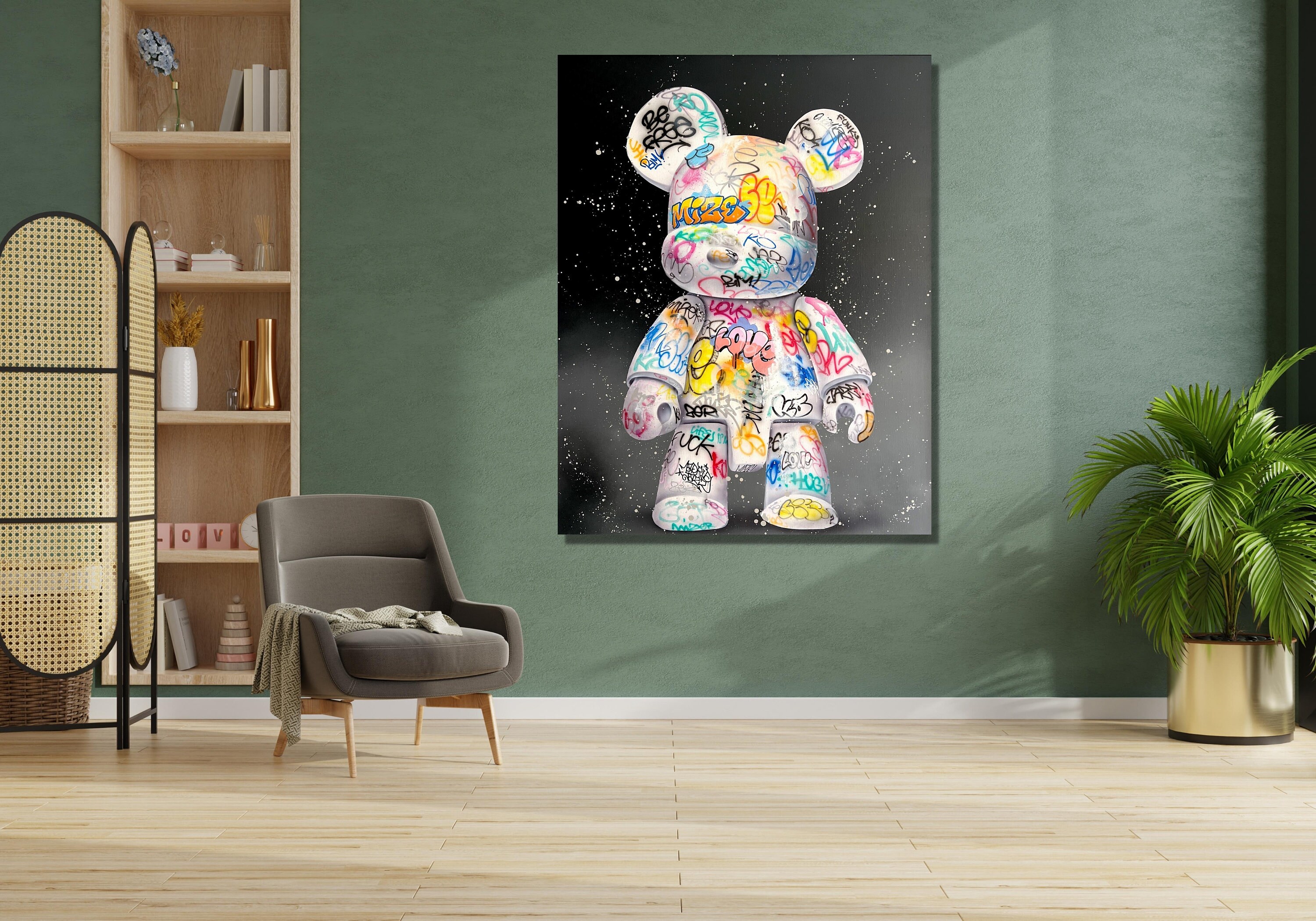 Colorful Banksy Bearbrick Canvas Wall Art, Bear Banksy Graffiti Canvas ...
