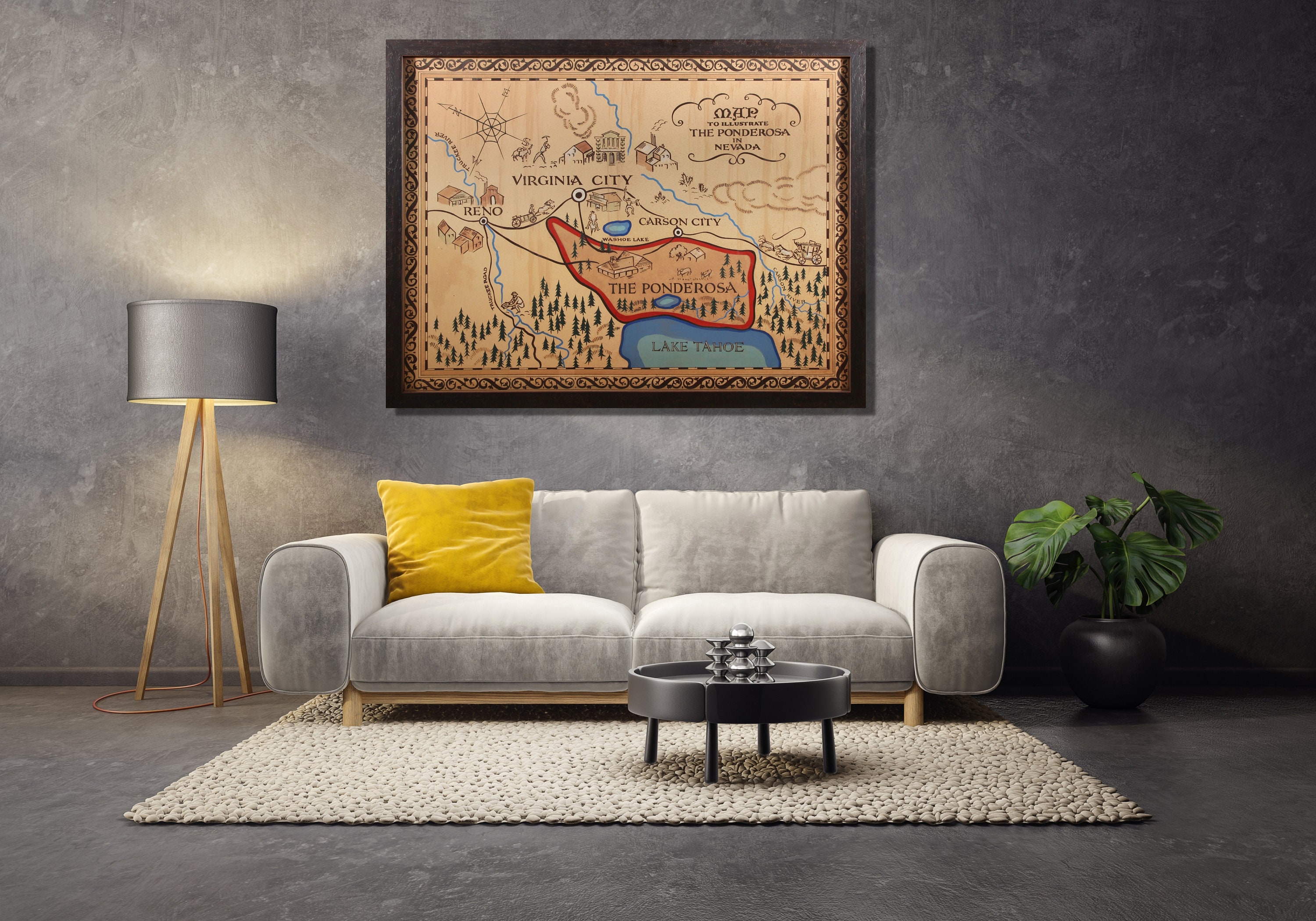 Bonanza Map Canvas Wall Art, TV Ponderosa Nevada HIGHEST QUALITY, Map ...