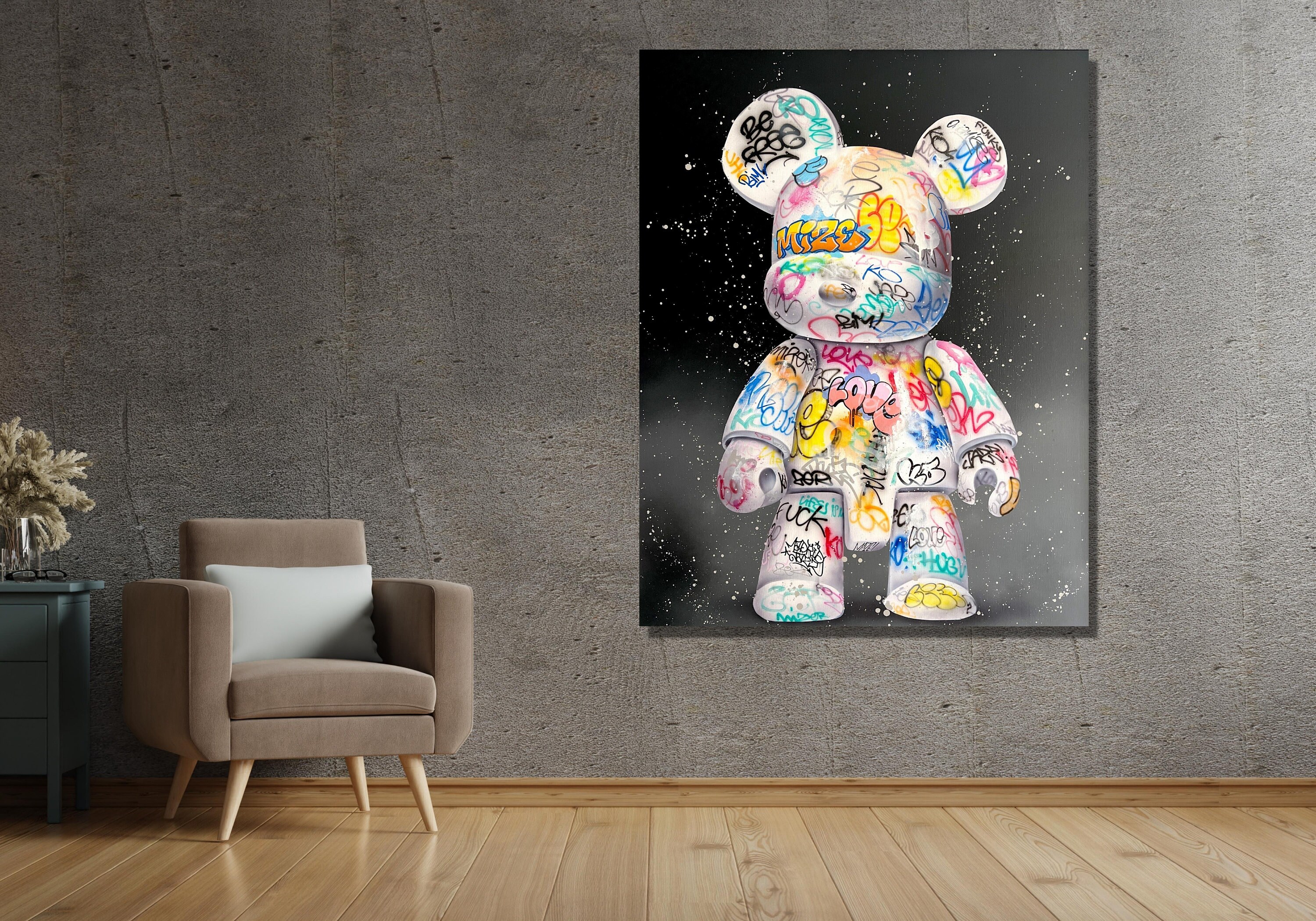 Colorful Banksy Bearbrick Canvas Wall Art, Bear Banksy Graffiti Canvas ...