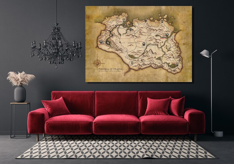 The Elder Scrolls Map of Tamriel Poster, Province of Skyrim Wall Art ...