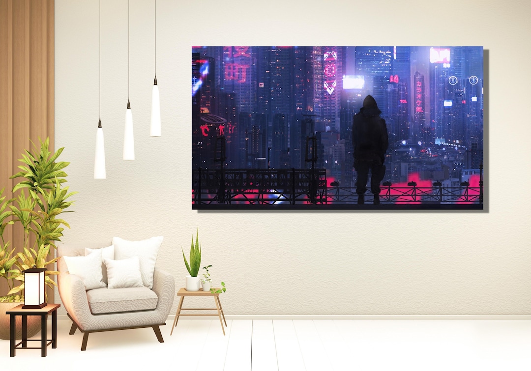 Cyberpunk City Wall Art / Cyberpunk City Canvas Print Art / Neo ...