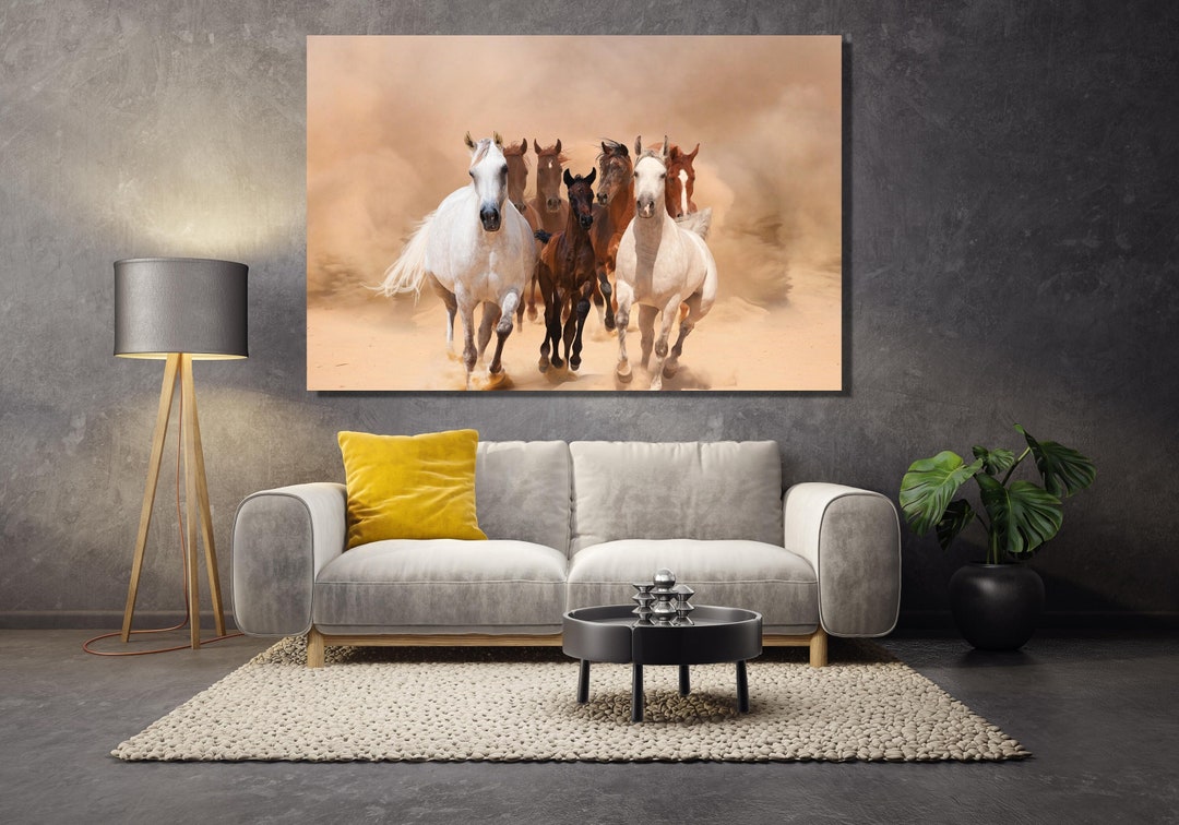 Running Horses Canvas Wall Art, Strong Horses Canvas Poster Colourful ...