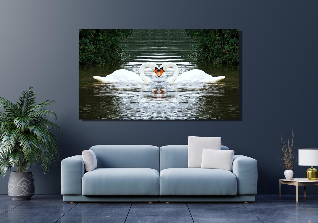 Two Swans in Love Canvas Wall Art Poster, A Pairs of Beloved Swans ...