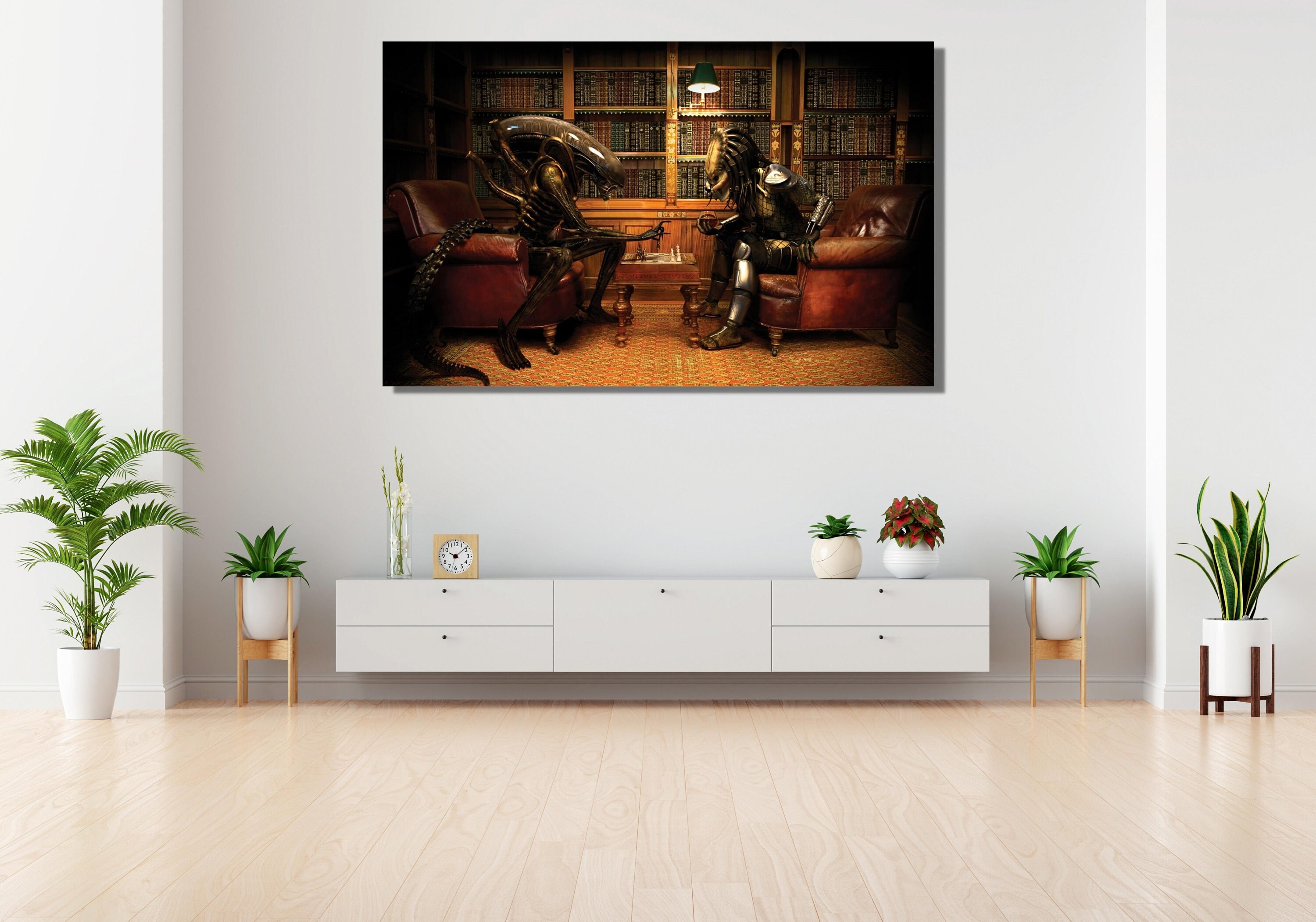 Alien Vs Predator Playing Chess Canvas Wall Art Home Decor Hand Made ...