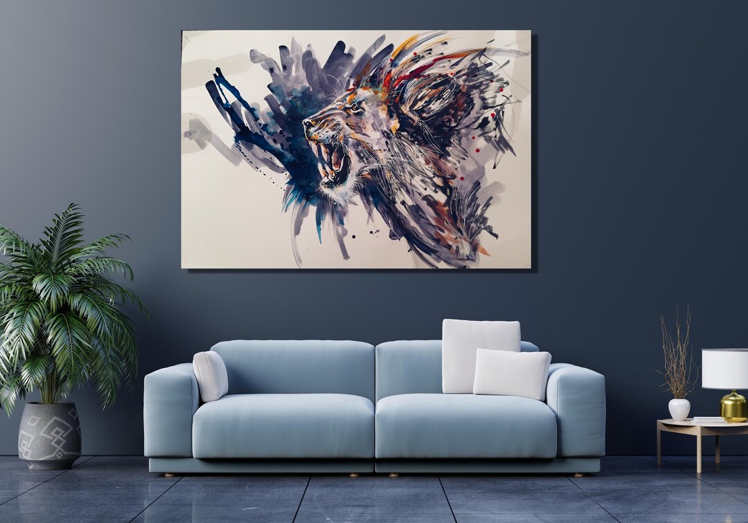 BANKSY Lion Modern Canvas Wall Art, Street Graffiti Colorful Lion ...