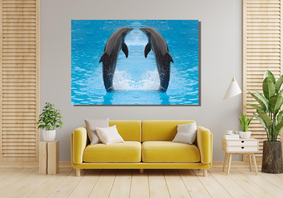 Dolphins Love Canvas Wall Art, Dolphins Canvas Print, Ocean Life Canvas ...