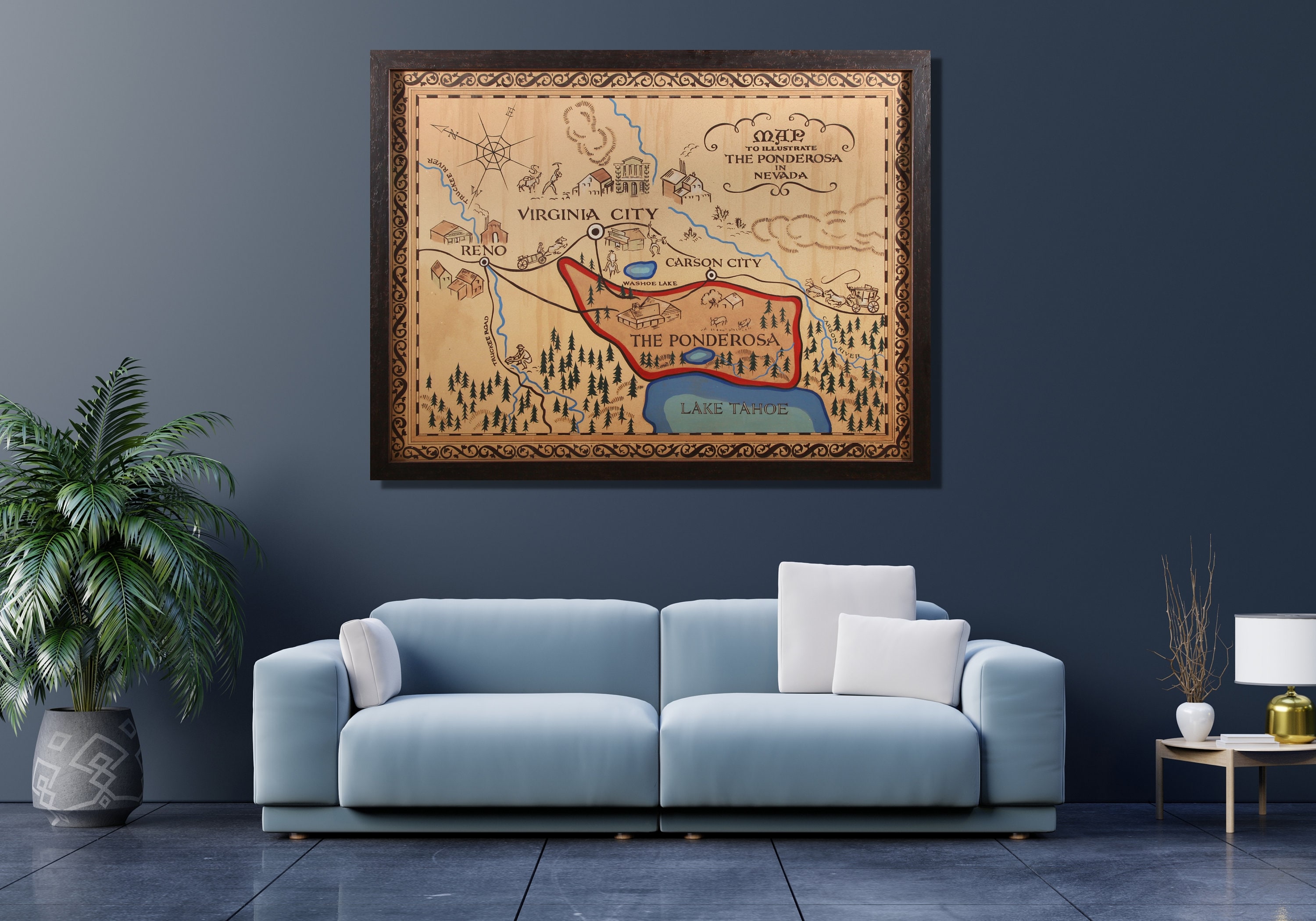 Bonanza Map Canvas Wall Art, TV Ponderosa Nevada HIGHEST QUALITY, Map ...