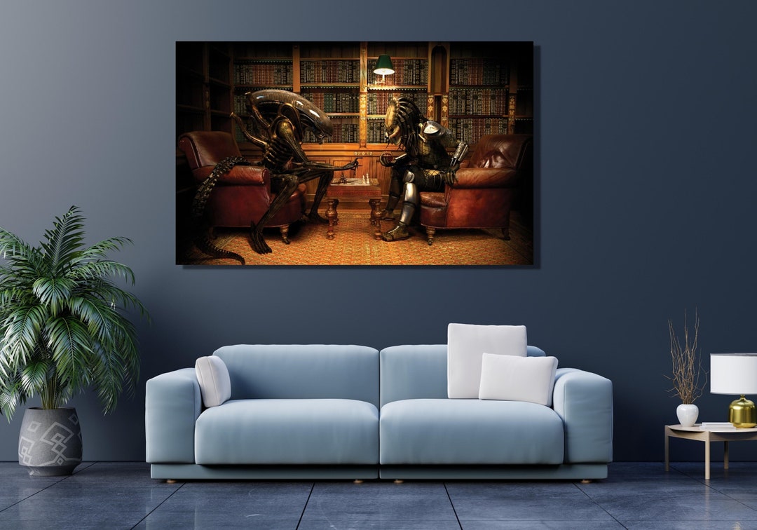 Alien Vs. Predator Playing Chess Canvas Wall Decor, Alien Poster ...