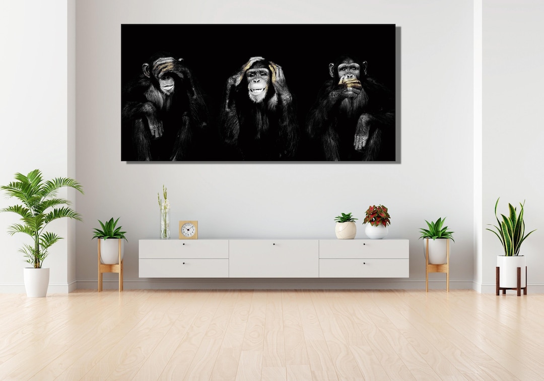 Three Funny Monkeys Canvas Wall Art, Animal Wall Art Print, 3 Wise ...
