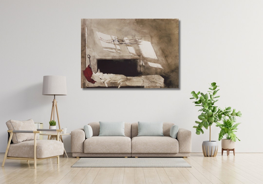 Andrew Wyeth Dog Sleeping in Bed Modern Canvas Print Art Poster, Andrew ...