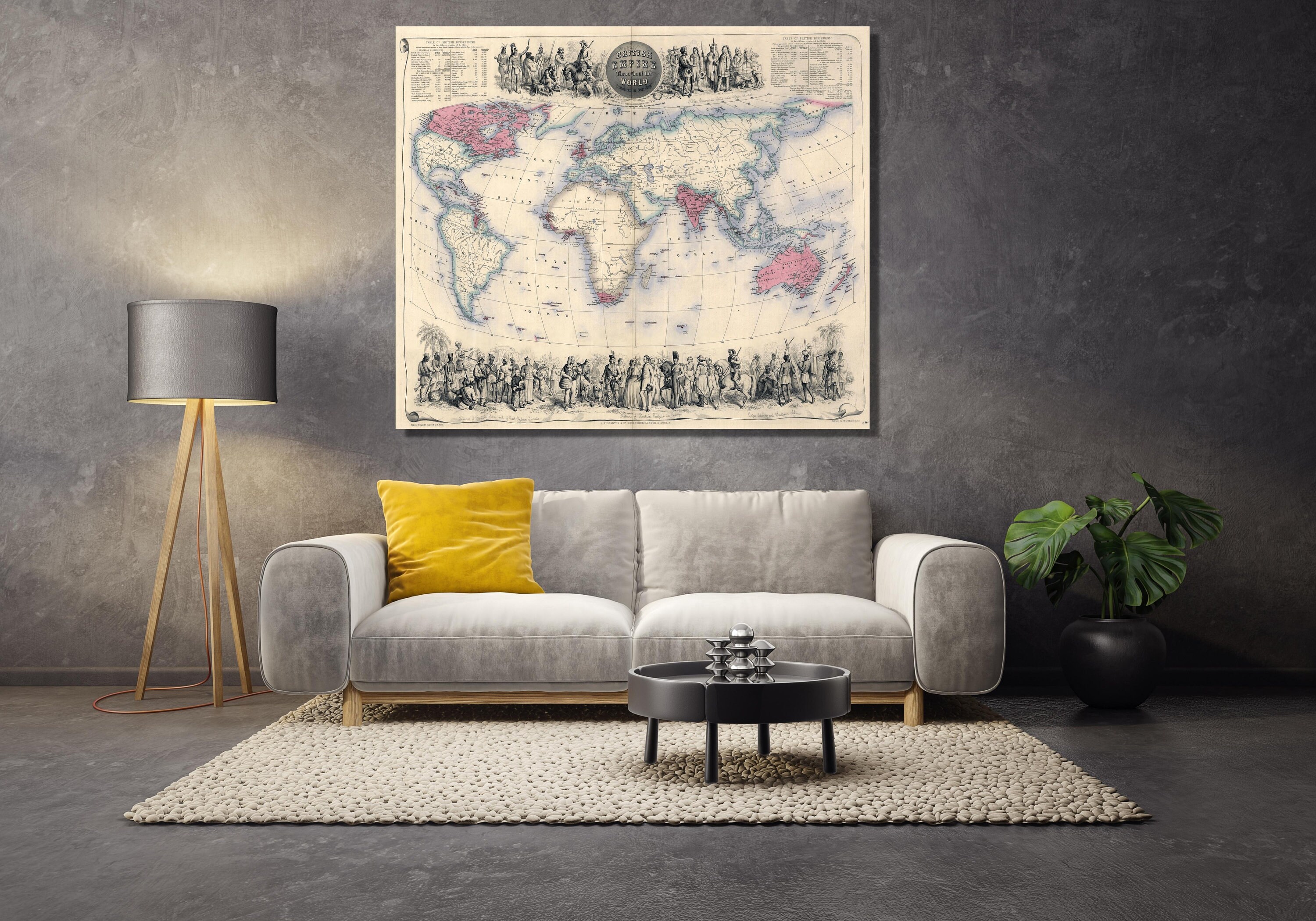 Old World Map Antique Atlas 1850 Empire Map Canvas Wall Art Vintage Old ...