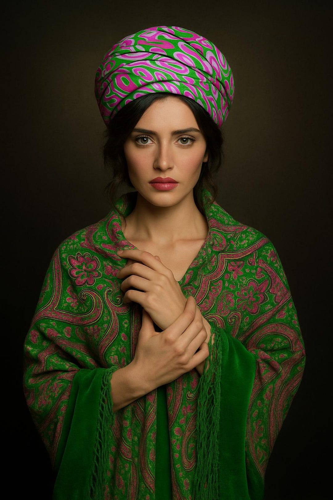 1960s Mod Turban Hat by Villa Milano – Psychedelic Green & Pink Pattern ...
